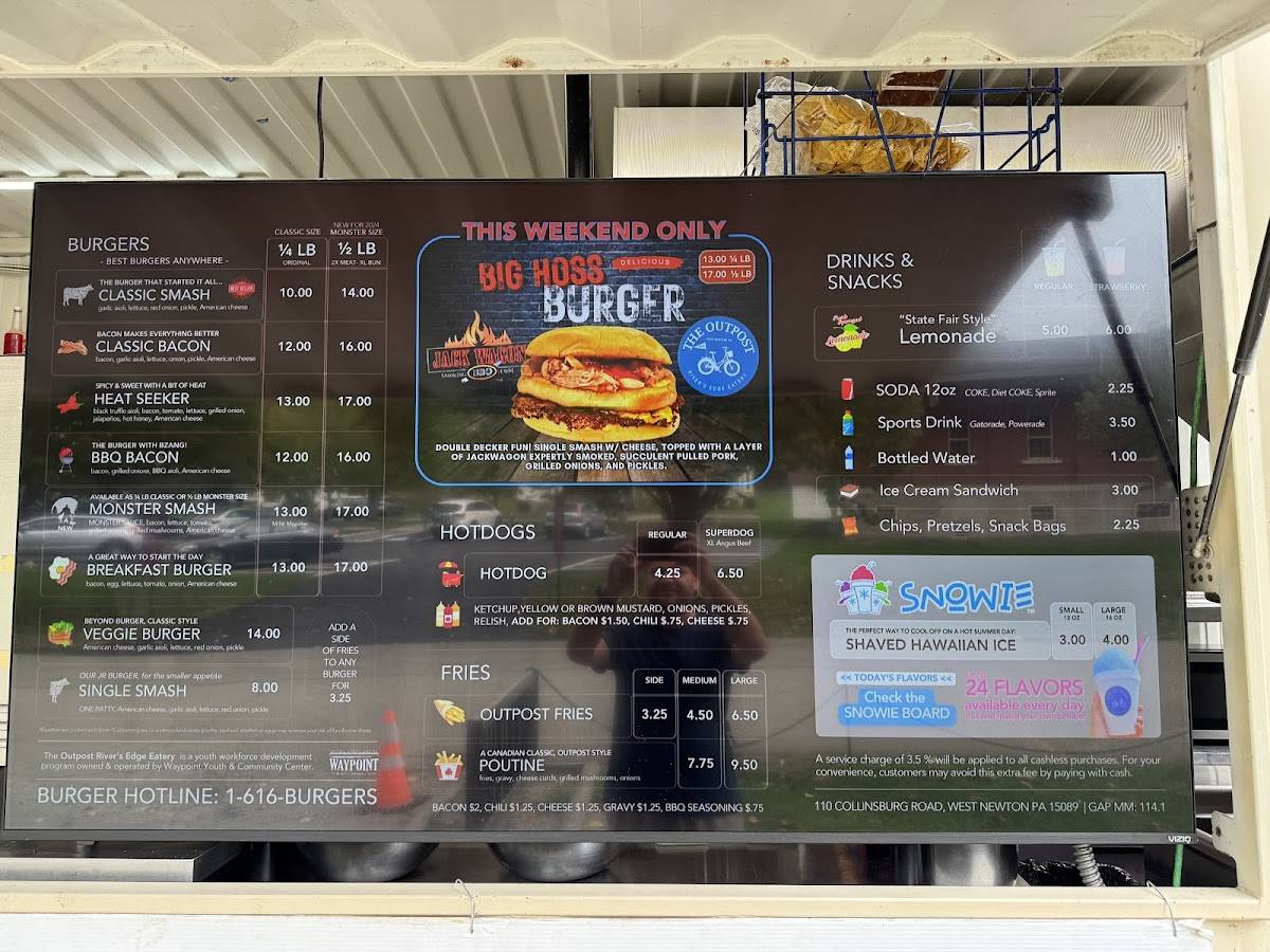 Menu at The Outpost River's Edge Eatery restaurant, West Newton