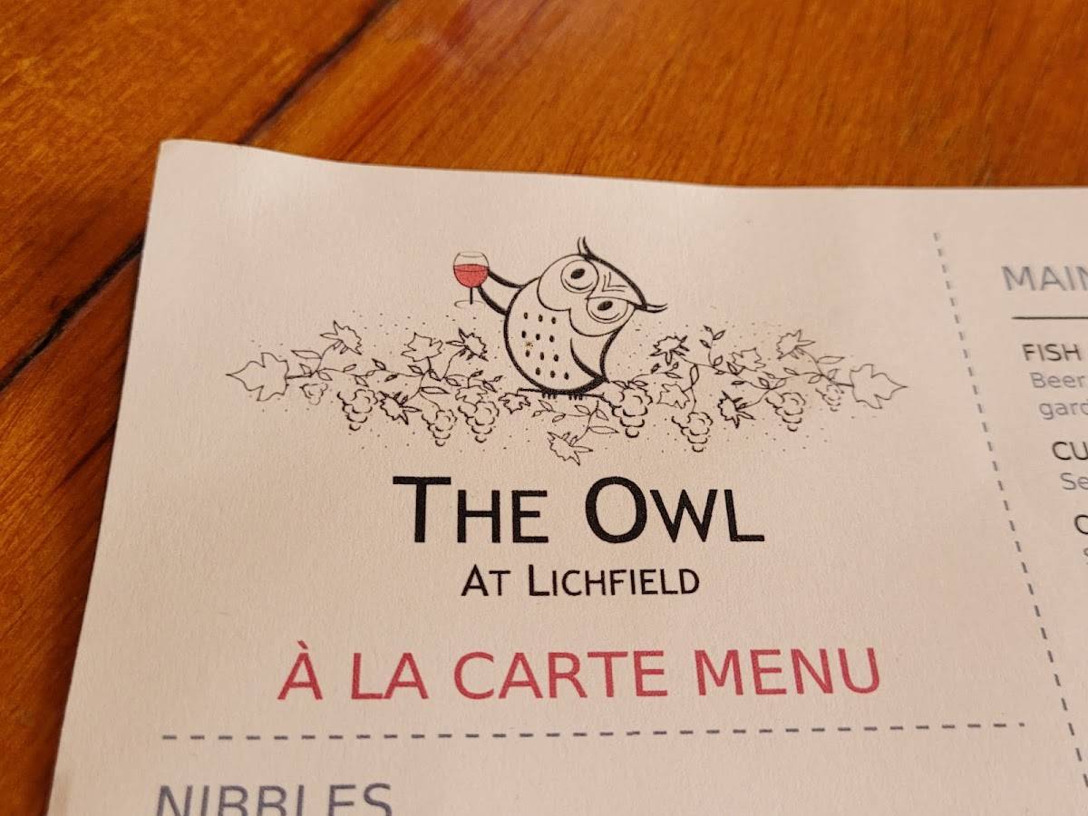 Menu at The Owl at Lichfield pub & bar, Lichfield