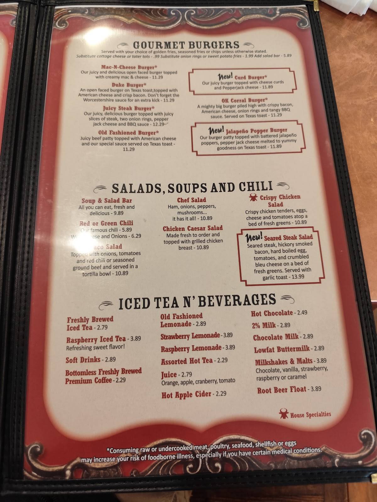 Menu at The Oxbow steakhouse, Lander
