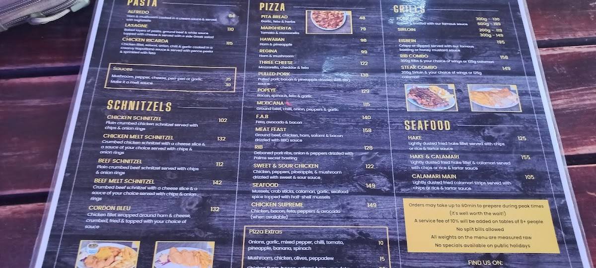 Menu at The Palms Restaurant, Cape Town