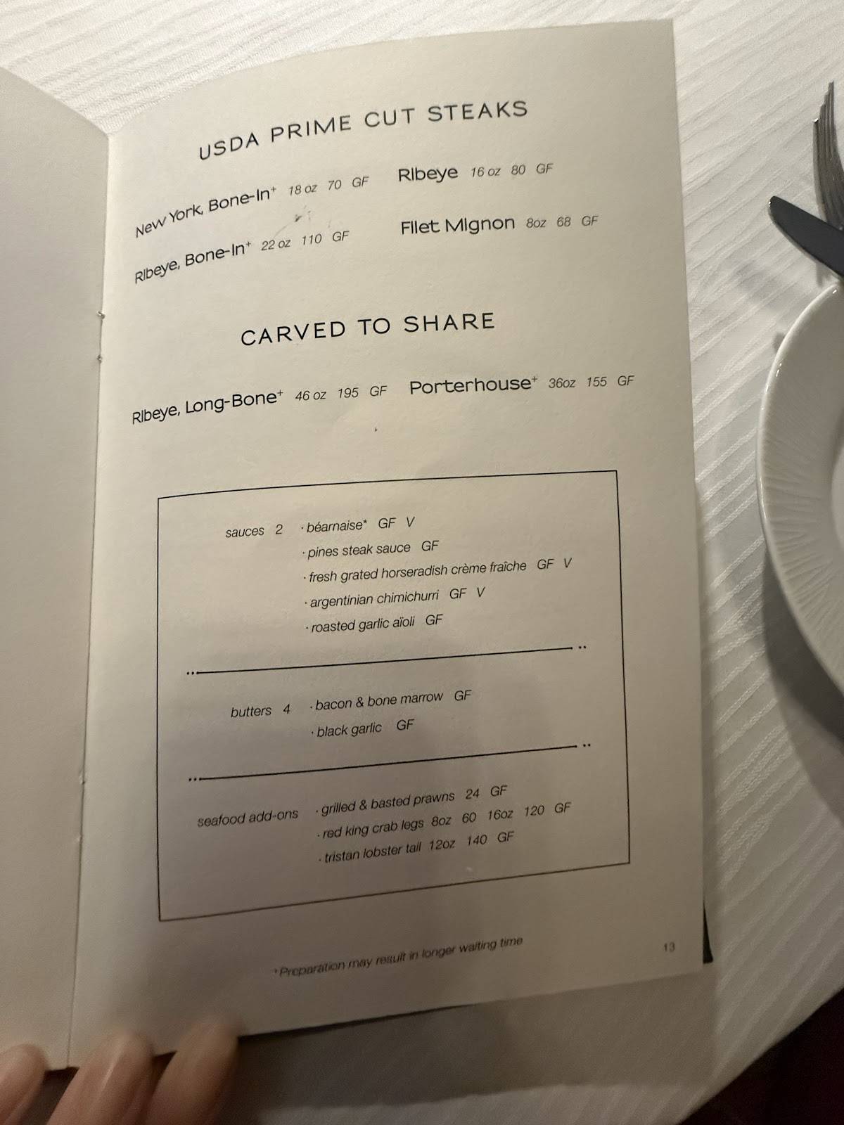 Menu at The Pines Modern Steakhouse, Highland