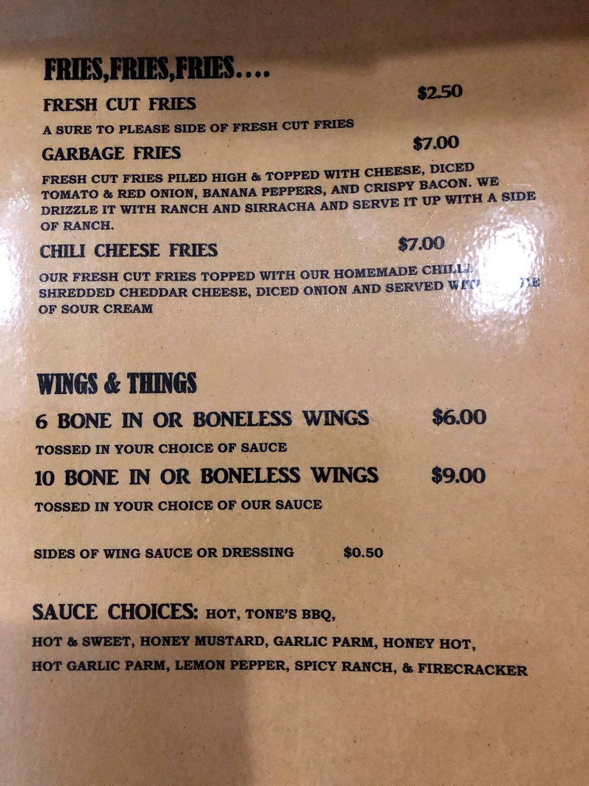 Menu at The Pour House pub & bar, Akron