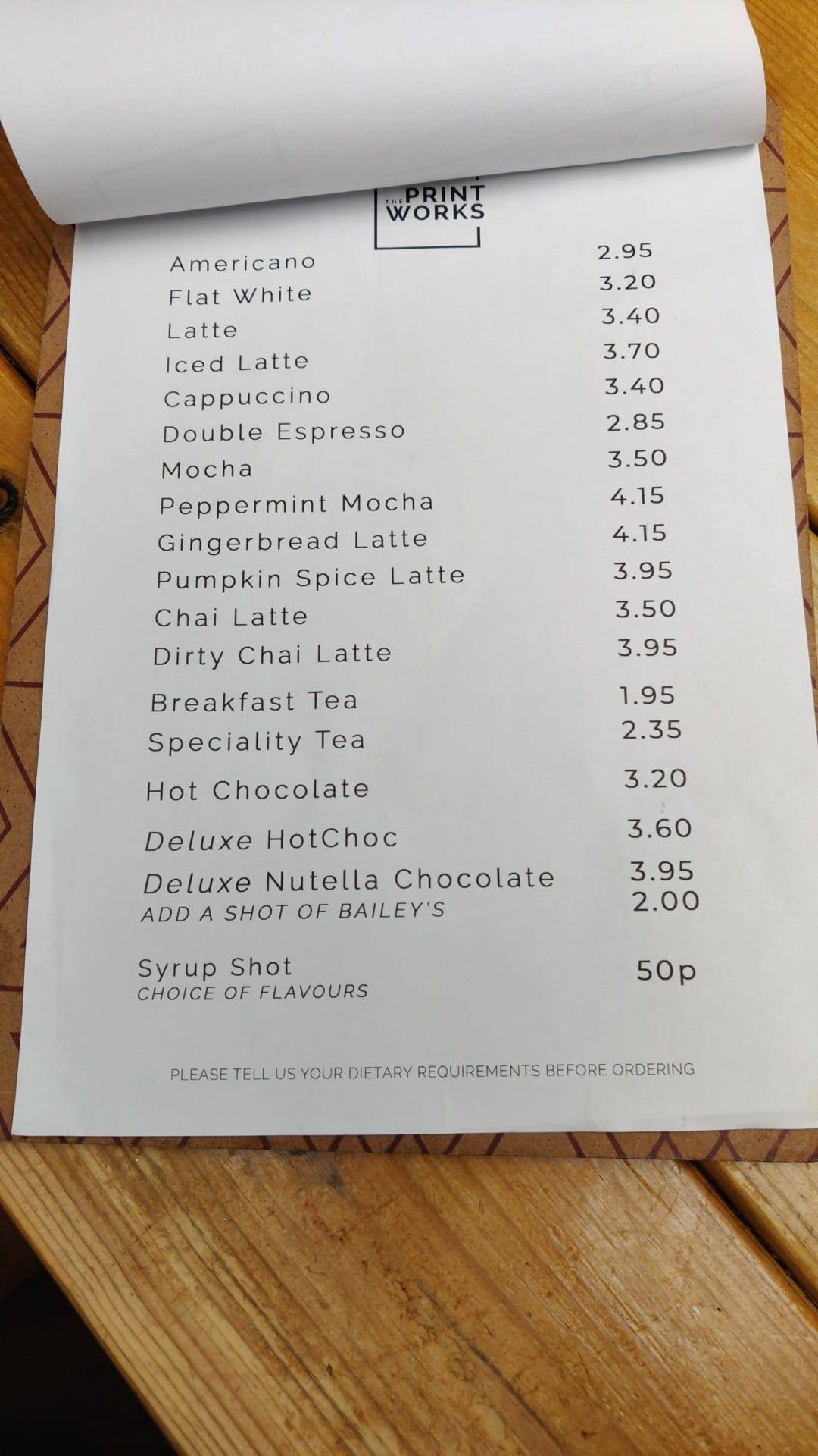 Menu at The Printworks pub & bar, Killingworth