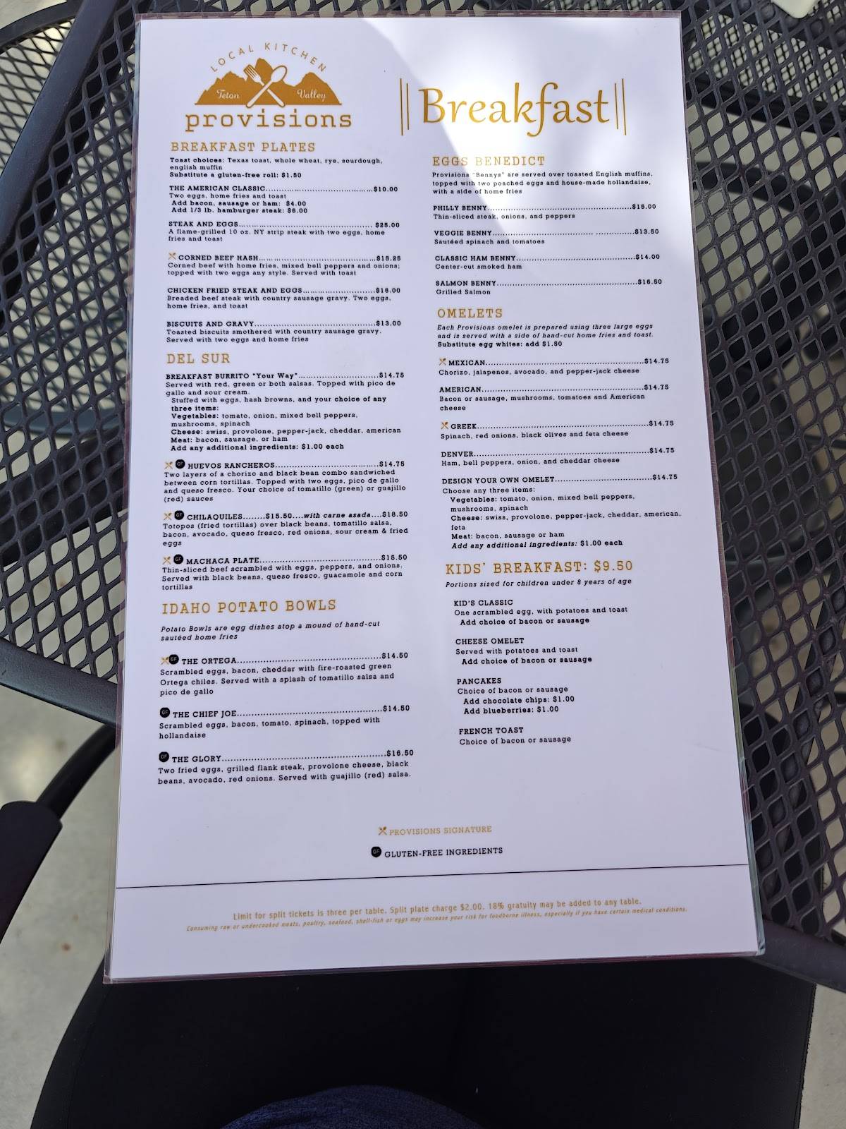 Menu at The Provision Kitchen pub & bar, Driggs