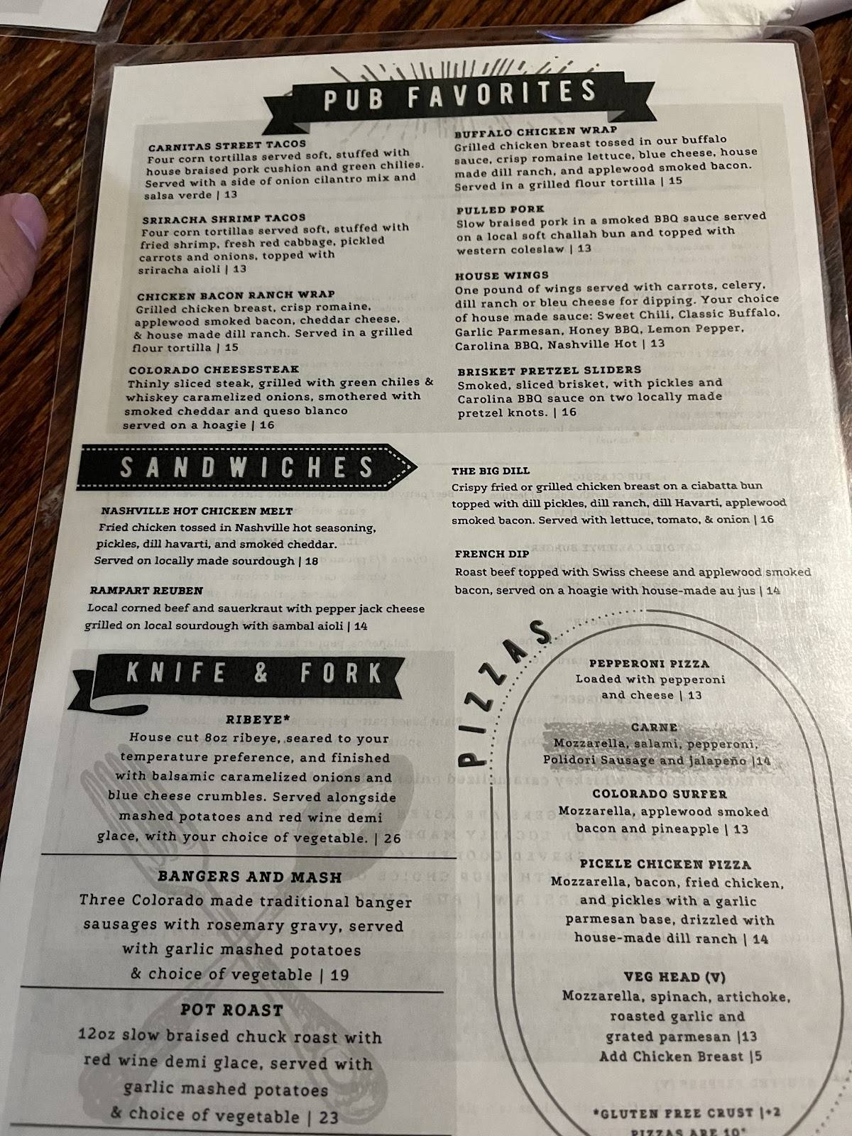 Menu at The Public House, Colorado Springs