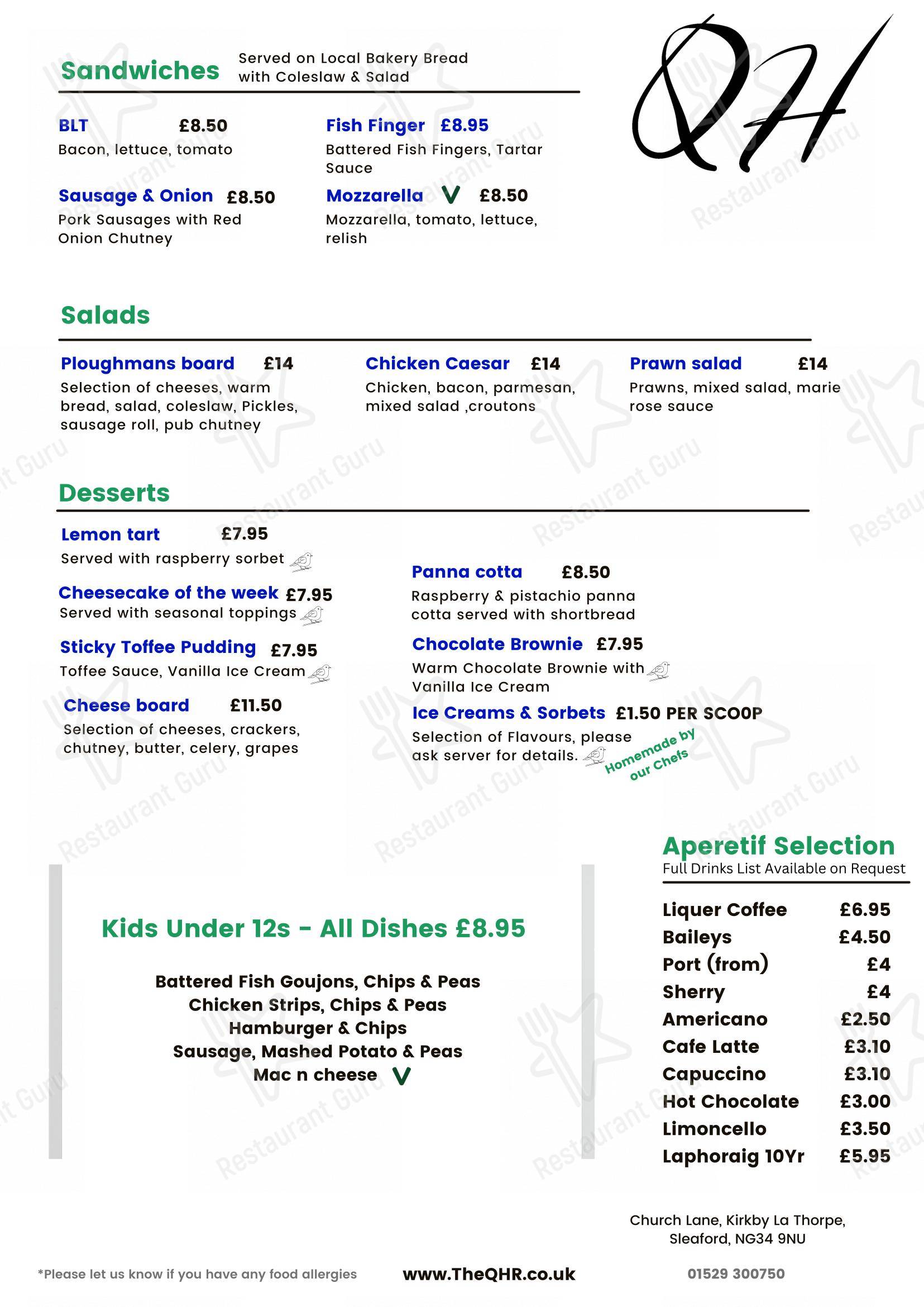 Menu at The Queens Head Pub & Restaurant, Sleaford