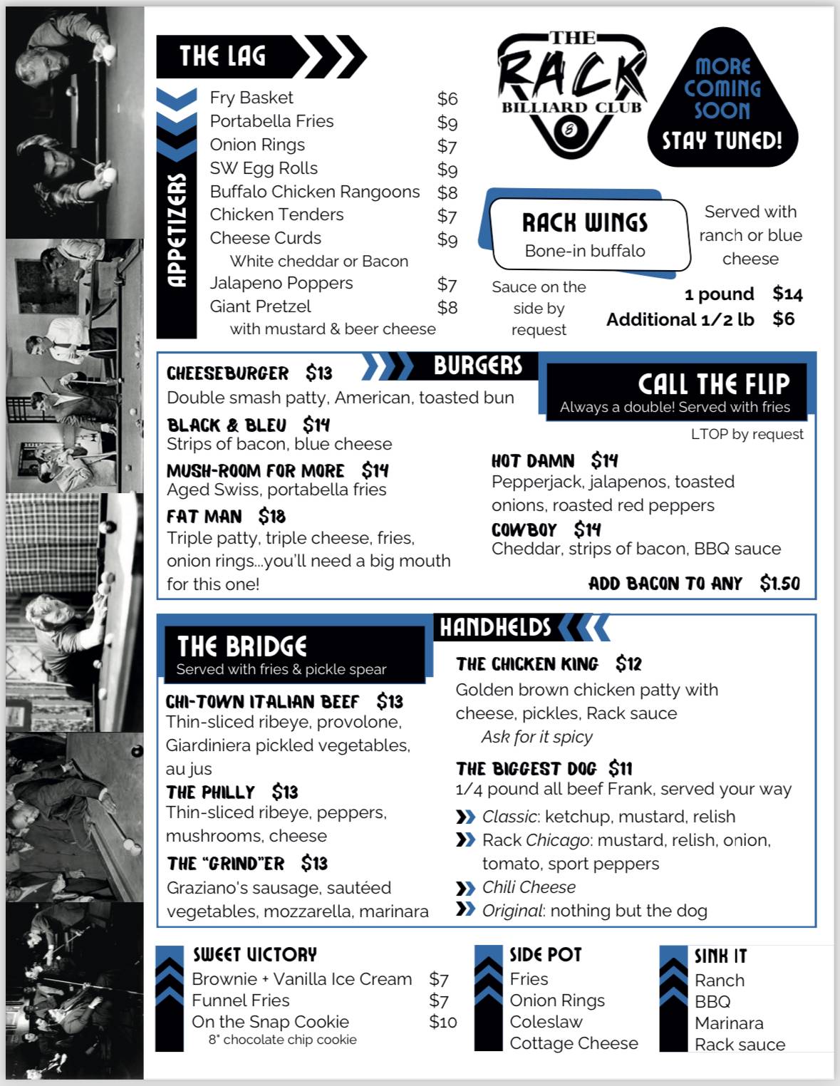 Menu at The Rack Billiard Club, Clive