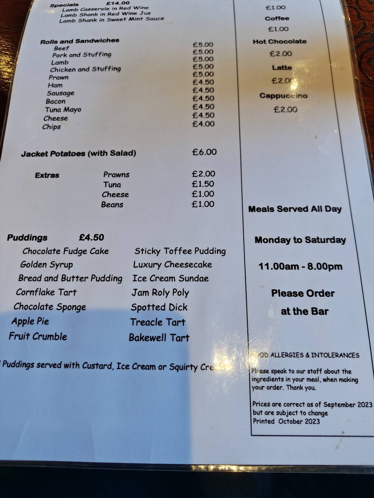 Menu at The Railway Inn pub & bar, Mansfield, 9 Station St