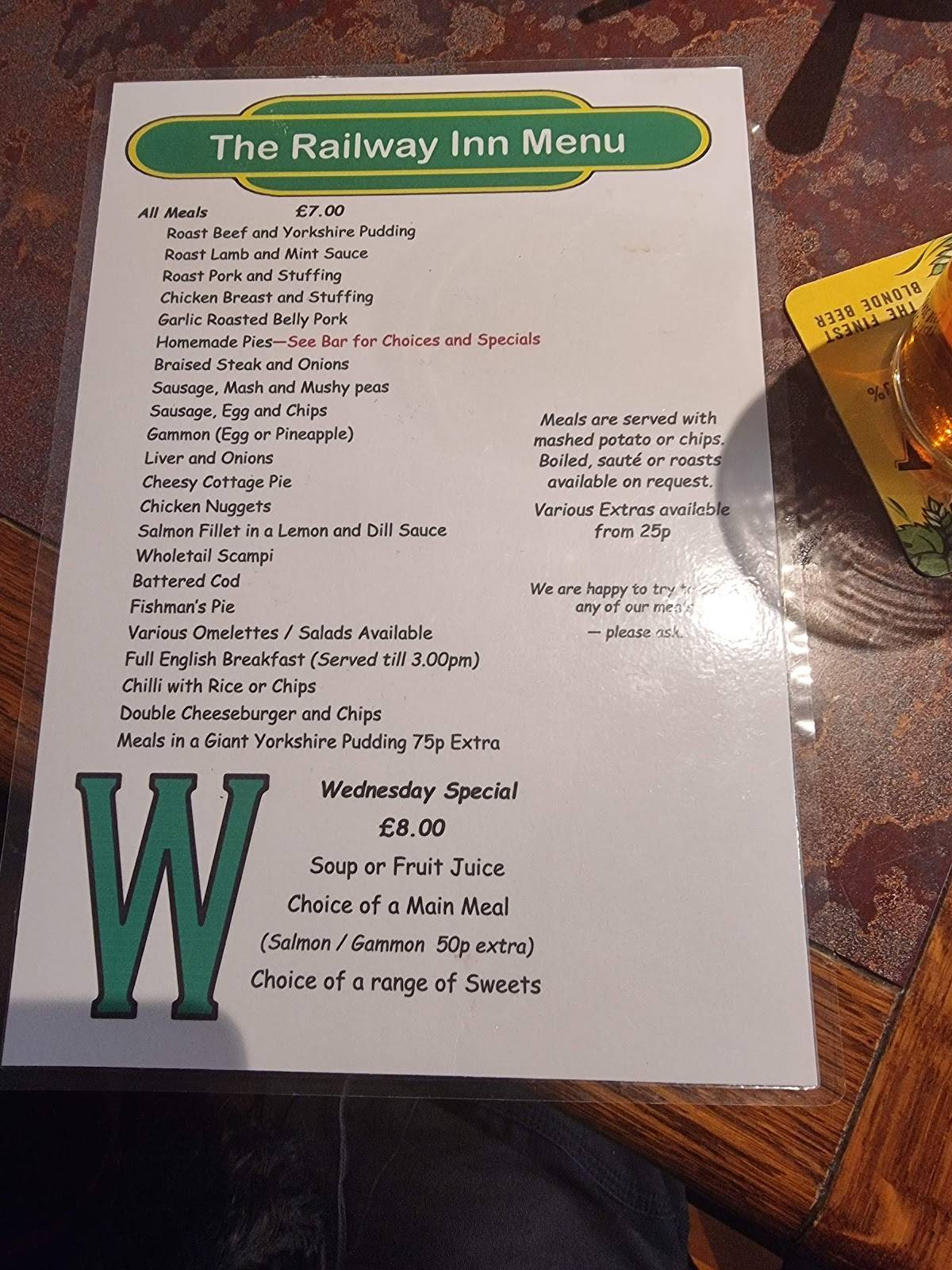 Menu at The Railway Inn pub & bar, Mansfield, 9 Station St