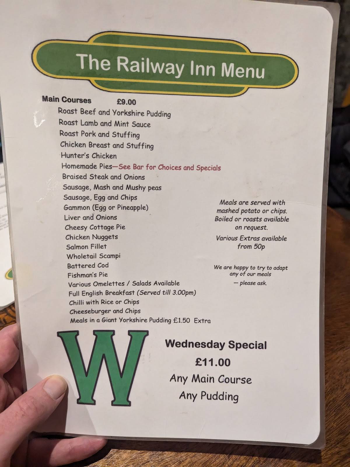 Menu at The Railway Inn pub & bar, Mansfield, 9 Station St