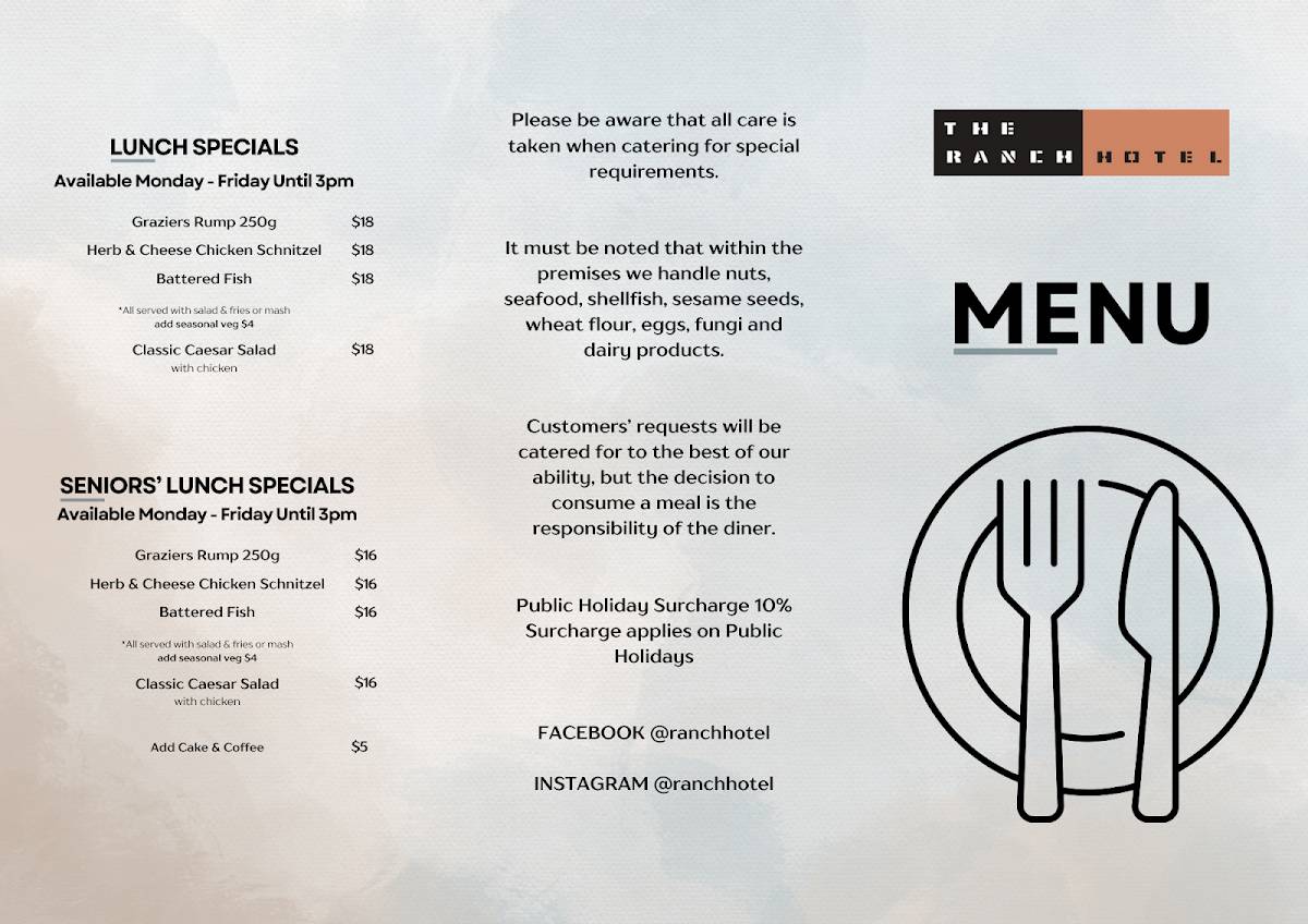 Menu at The Ranch pub & bar, Marsfield, 108 Herring Rd