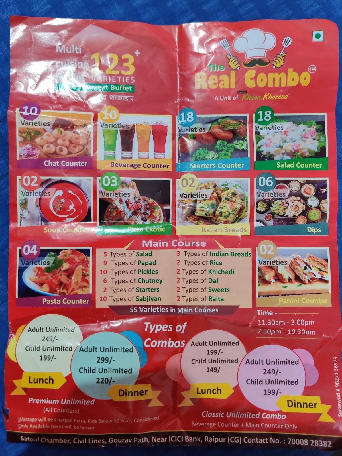 Menu at The Real Combo, Raipur, Gaurav Path