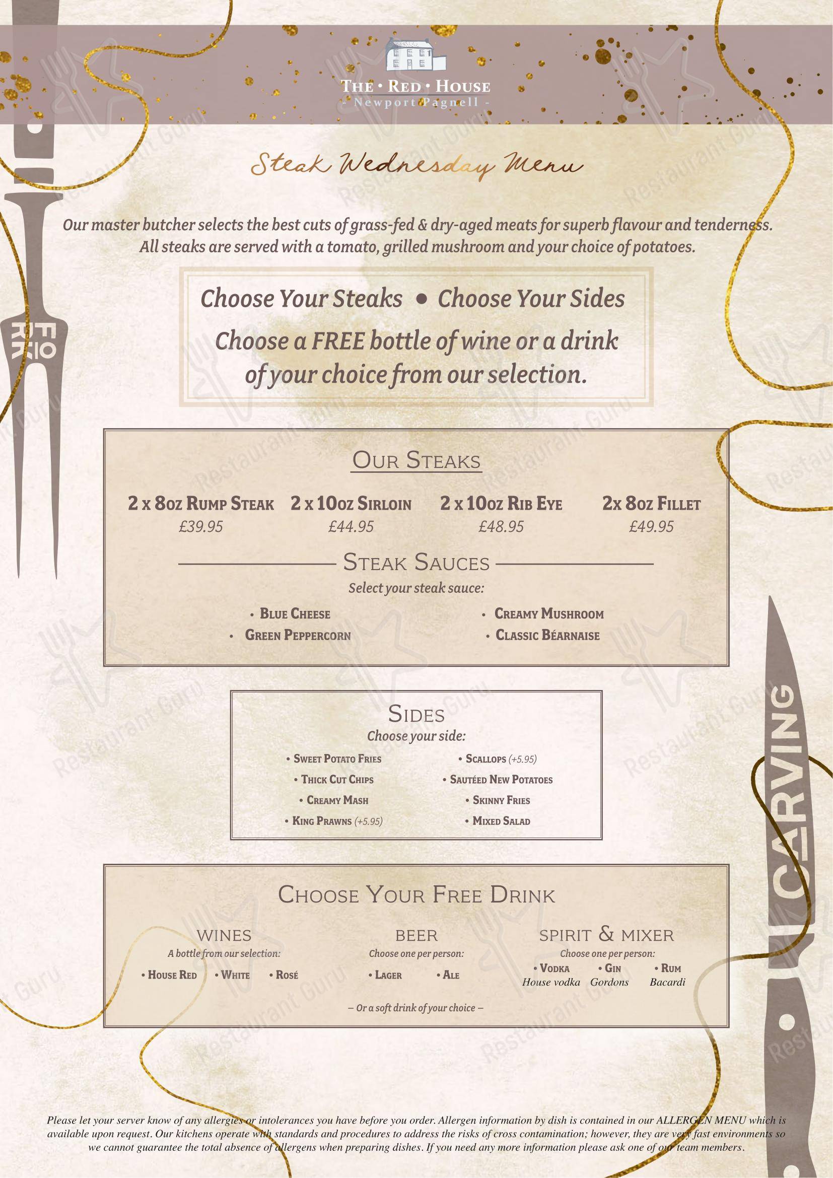 Menu at The Red House pub & bar, Newport Pagnell, 1 Wolverton Rd