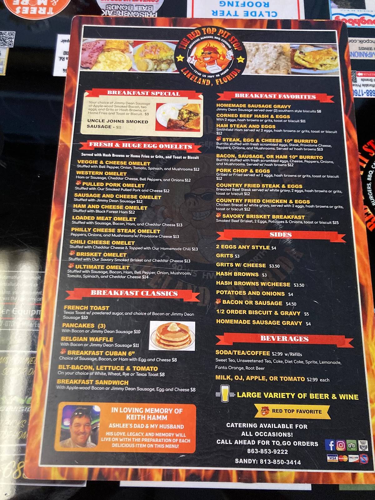 Menu at The Red Top Pit Stop BBQ, Lakeland, US Hwy 98 N