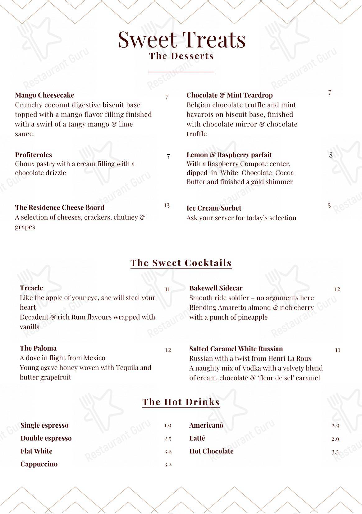 Menu at The Residence Bar & Kitchen, Milton Keynes
