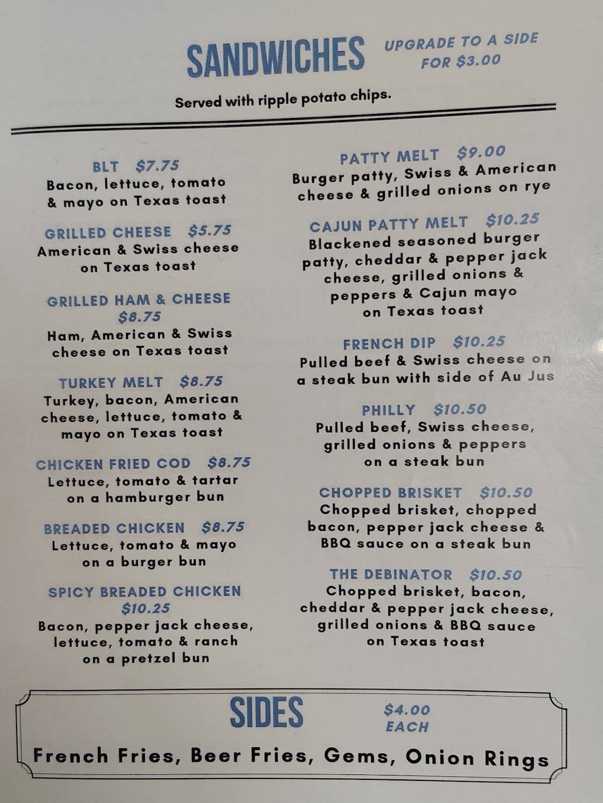 Menu at The Rig Lounge II and The Grill pub & bar, Tioga