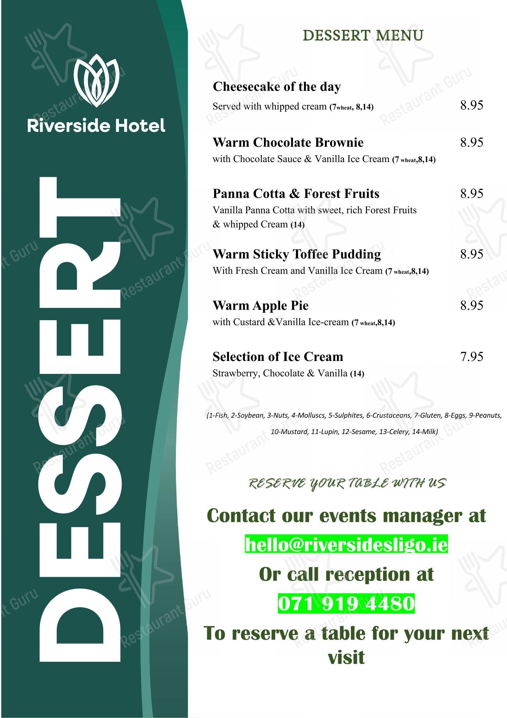 Menu at The Riverside Restaurant, Sligo, Riverside