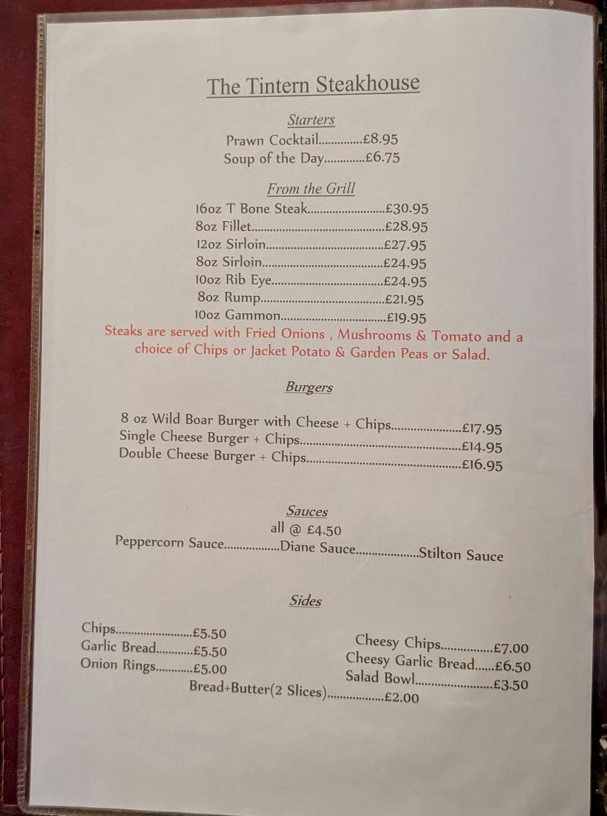 Menu at The Rose & Crown, Tintern pub & bar, Tintern