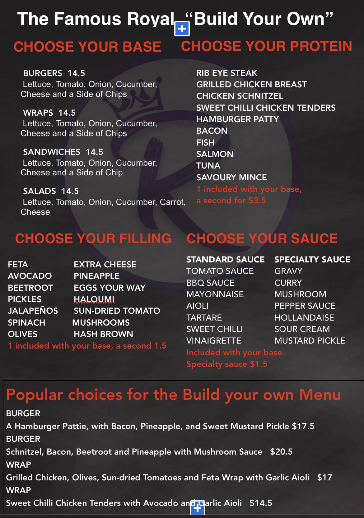 Menu at The Royal Café cafe, Bundaberg Central