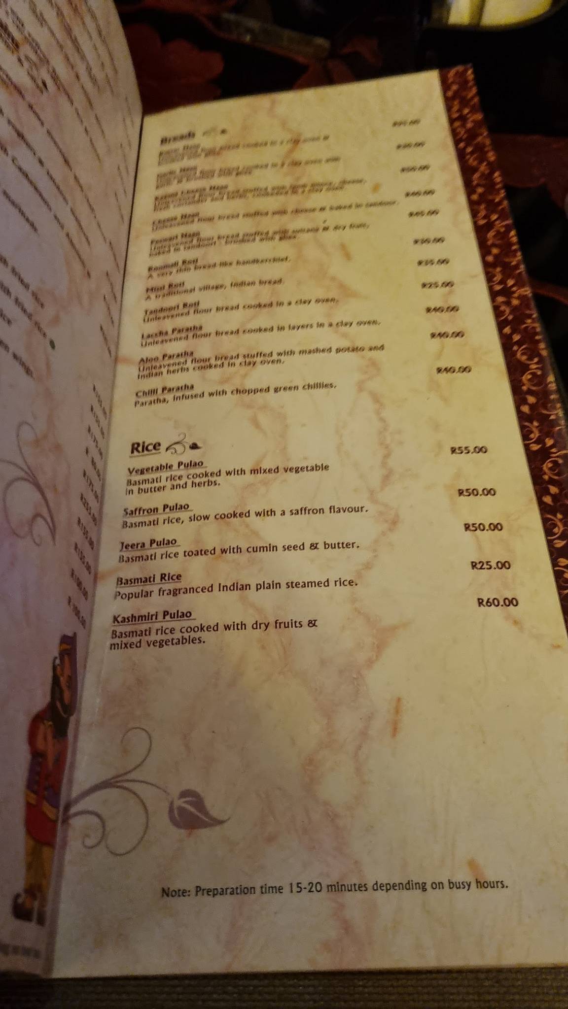 Menu at The Royal India restaurant, Sandton, The Forum