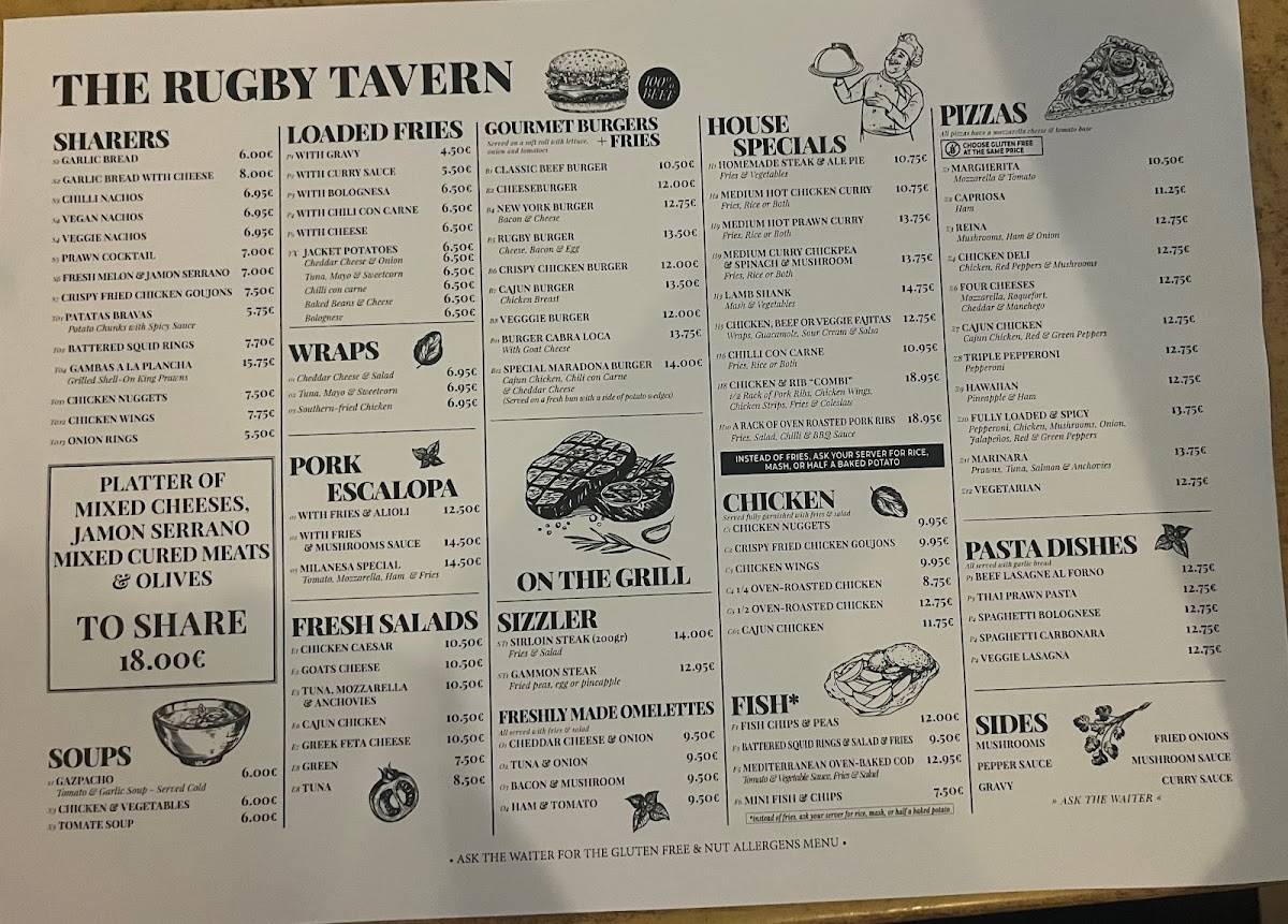 Menu at The Rugby Tavern pub & bar, Cambrils