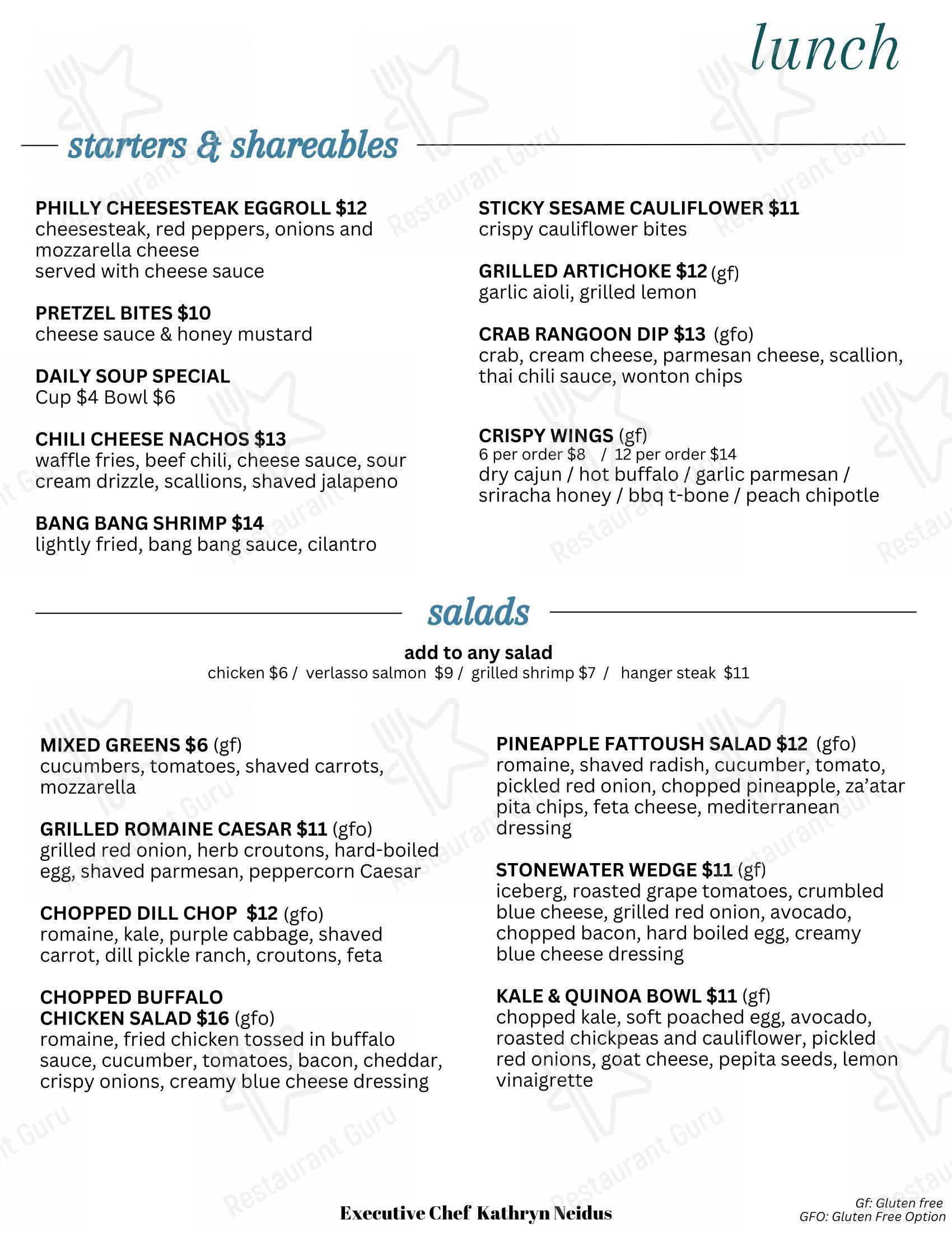 Menu at The Rustic Grill at StoneWater pub & bar, Highland Heights