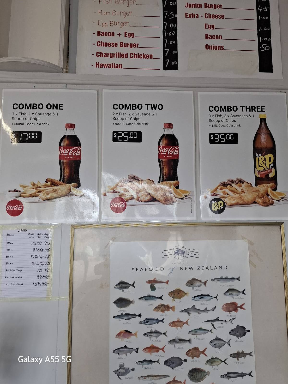 Menu at The Sail-Away Fish Shop restaurant, Gisborne