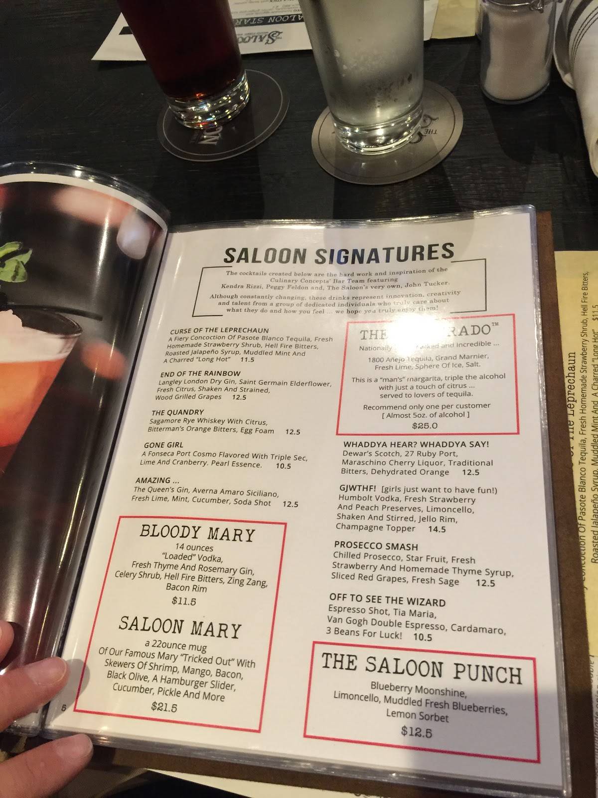 Menu at The Saloon restaurant, Estero, Village Shops Way Suite 103