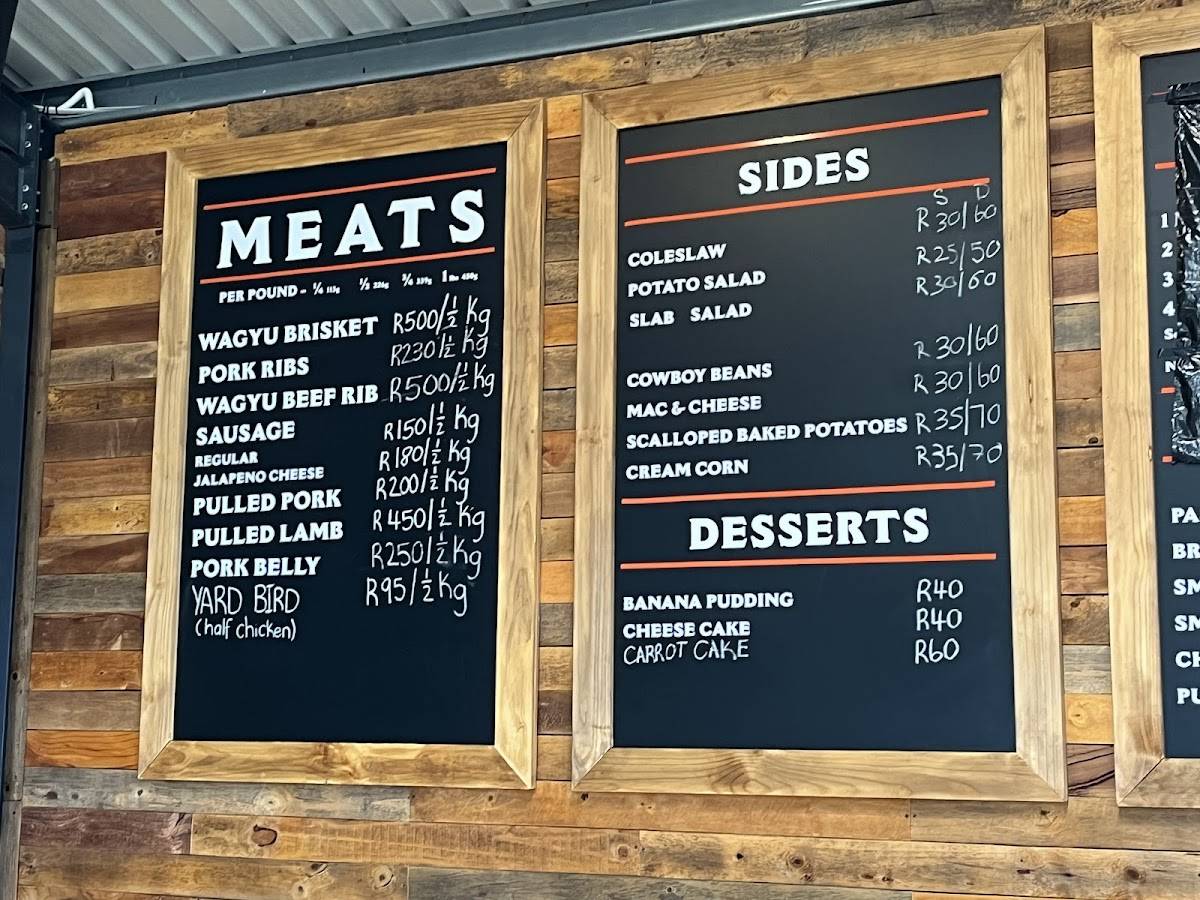 Menu at The Salt Slab BBQ, South Africa