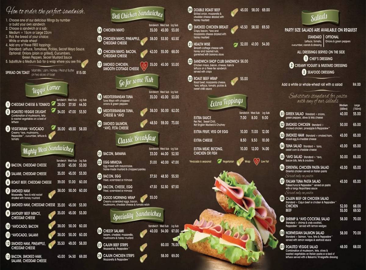 Menu at The Sandwich Shop restaurant, Kimberley