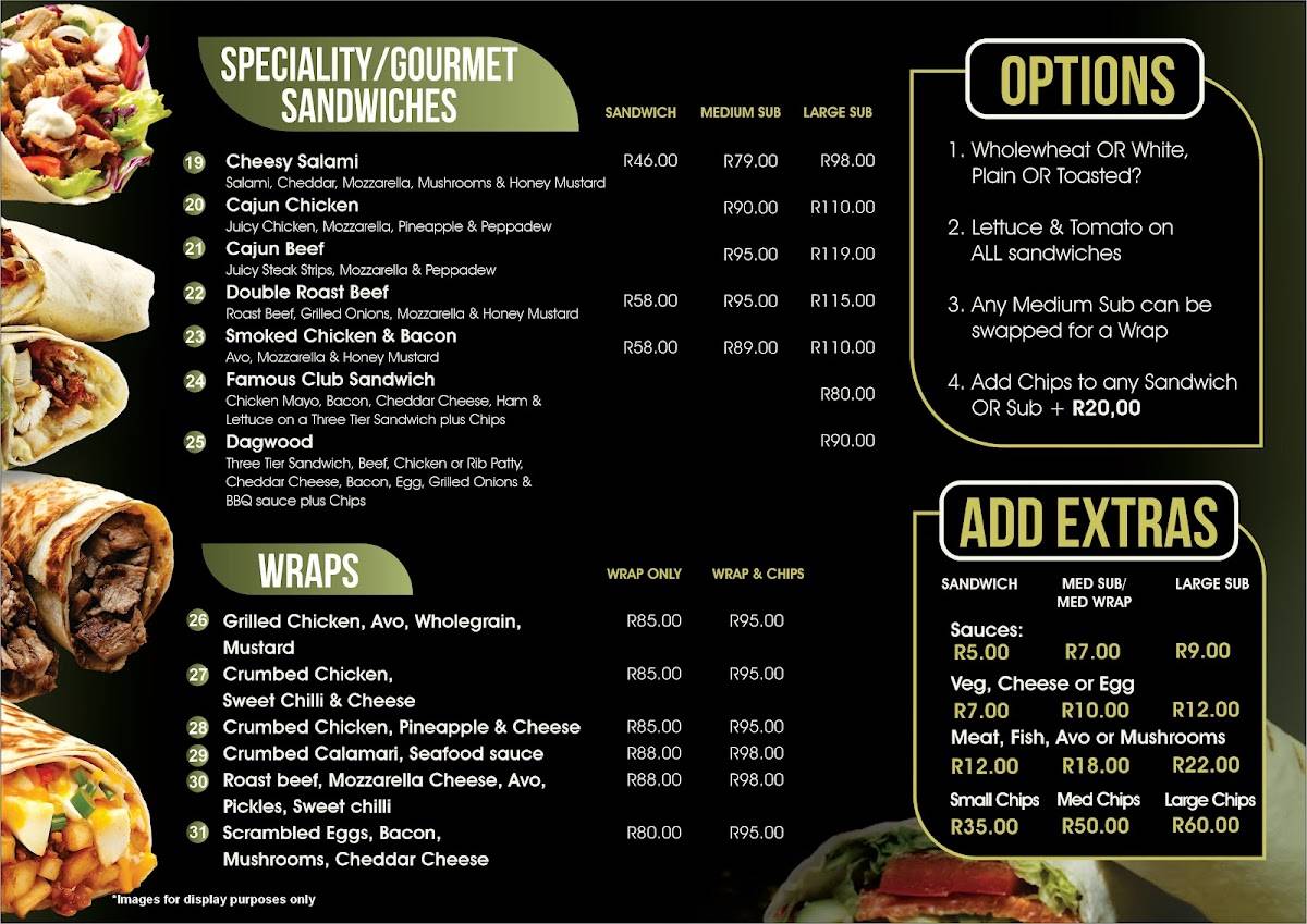 Menu at The Sandwich Shop restaurant, Kimberley