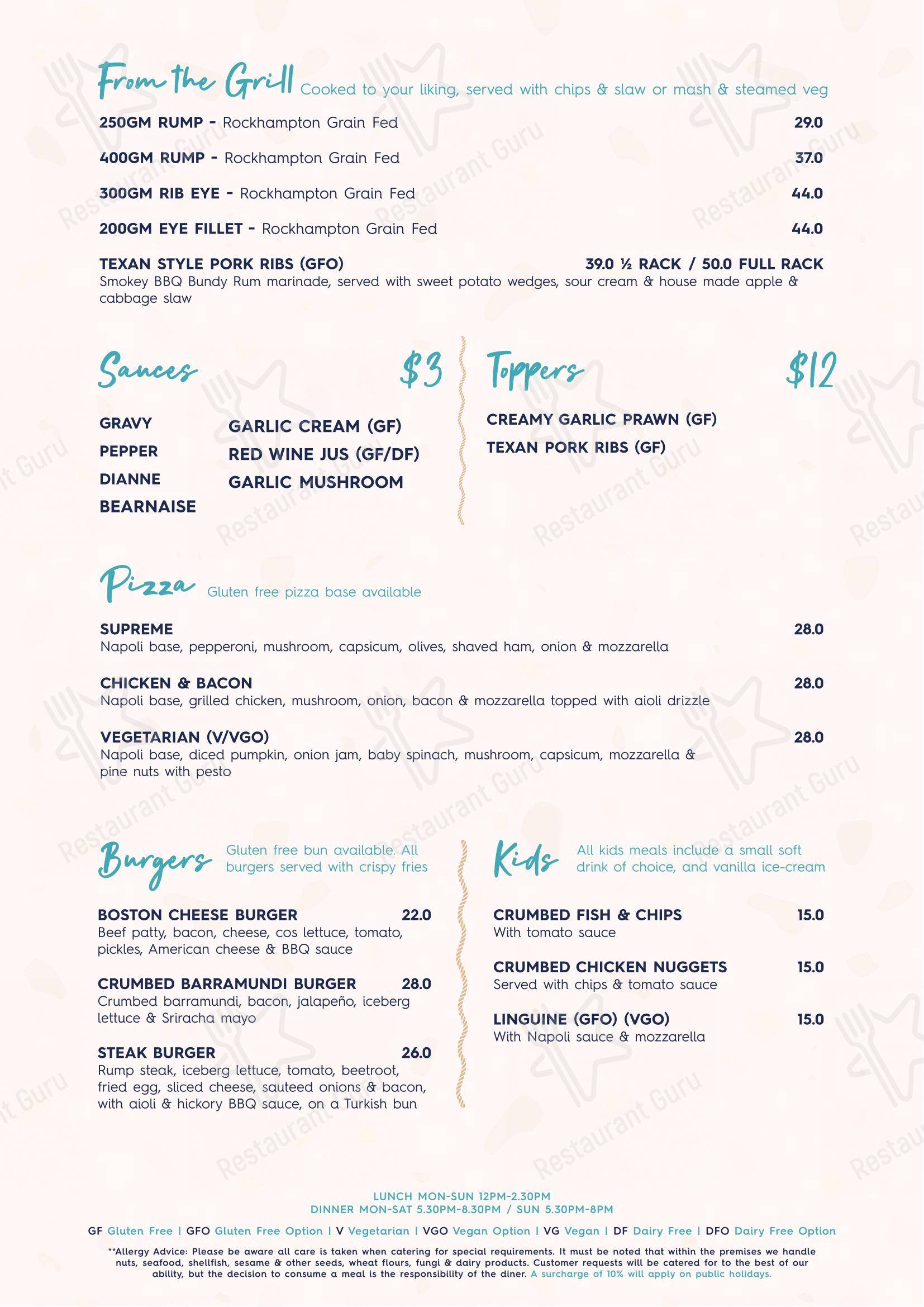 Menu at The Seabreeze Hotel pub & bar, Mackay