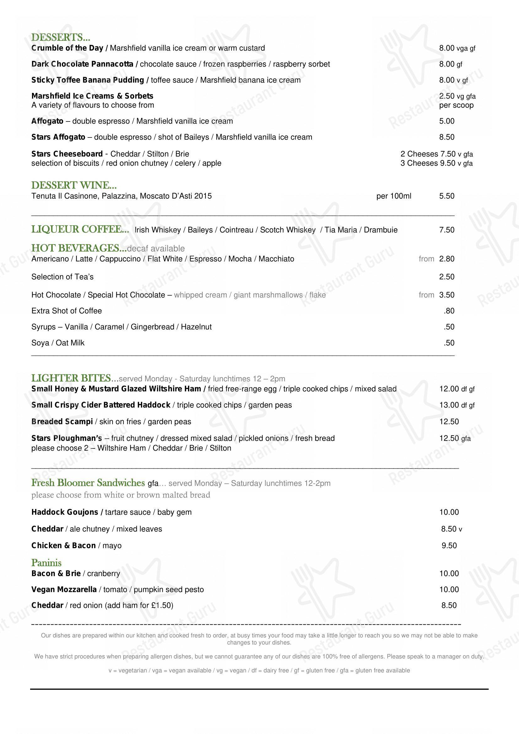 Menu at The Seven Stars pub & bar, Bradford-on-Avon