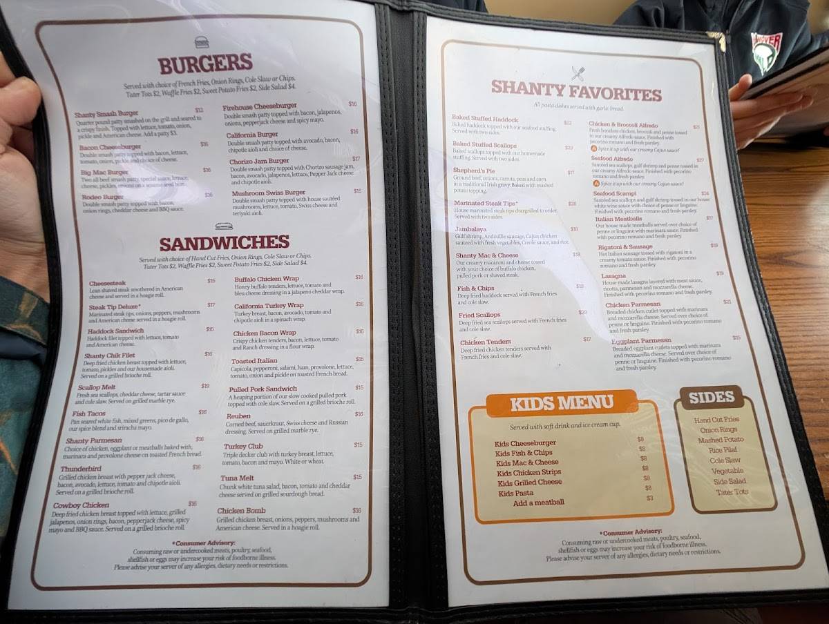 Menu at The Shanty Dover/Rollinsford pizzeria, Rollinsford