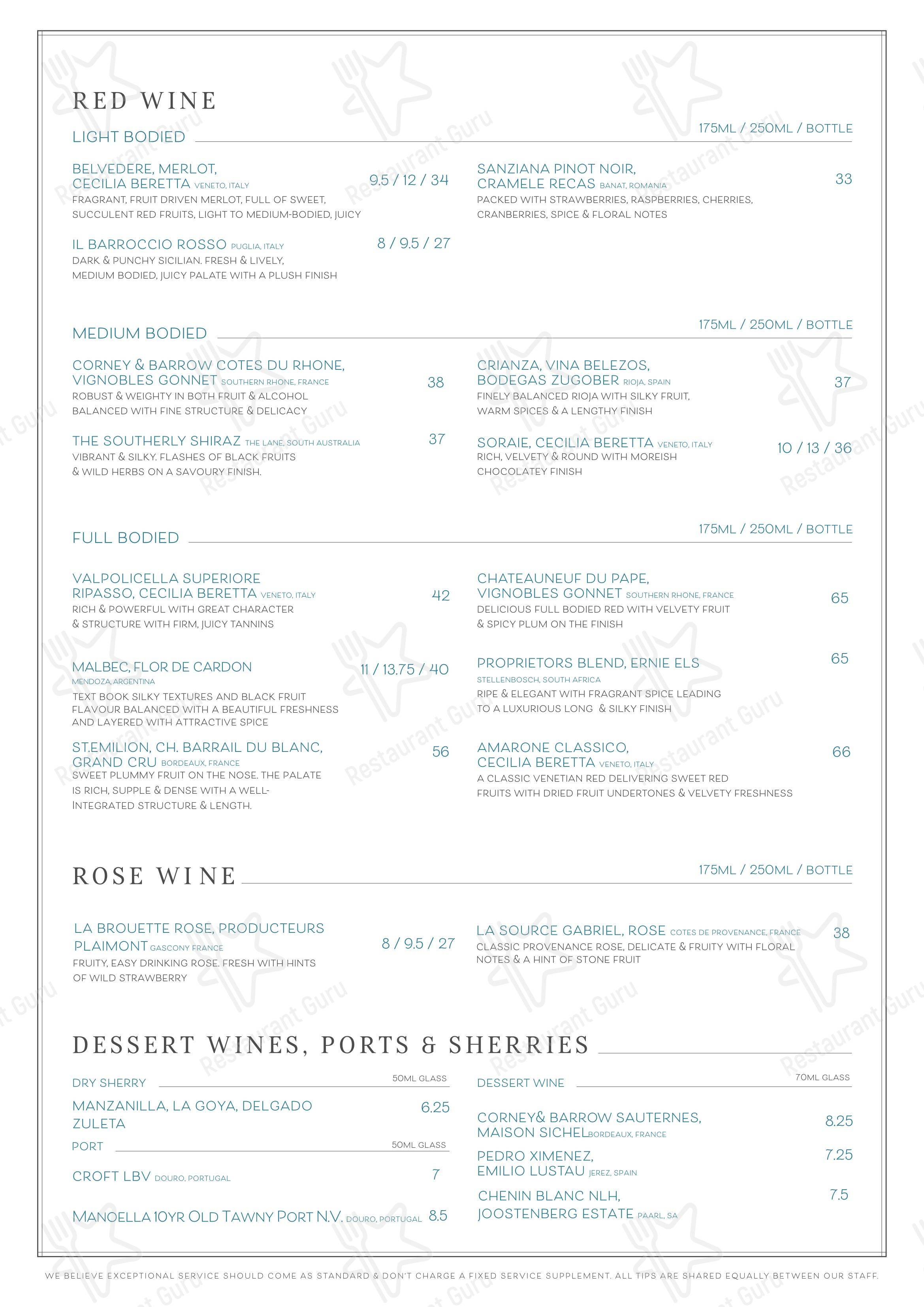Menu at The Silver Darling restaurant, Aberdeen