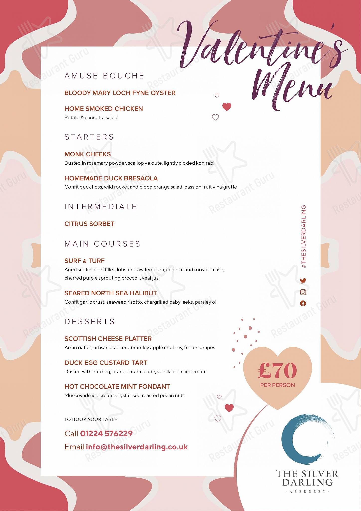 Menu at The Silver Darling restaurant, Aberdeen