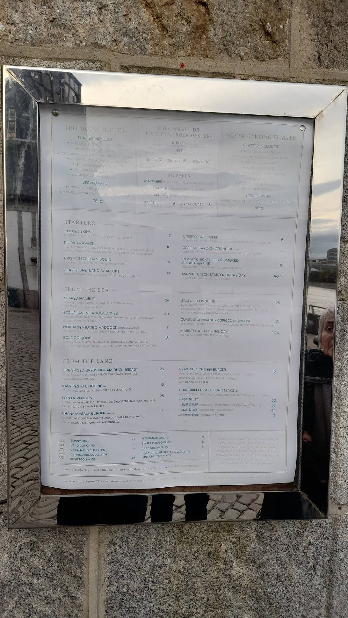 Menu at The Silver Darling restaurant, Aberdeen