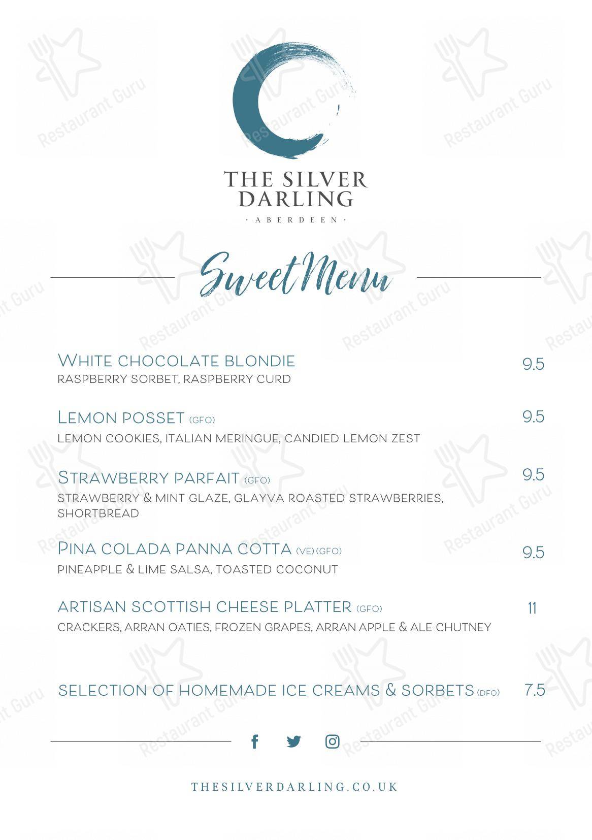 Menu at The Silver Darling restaurant, Aberdeen