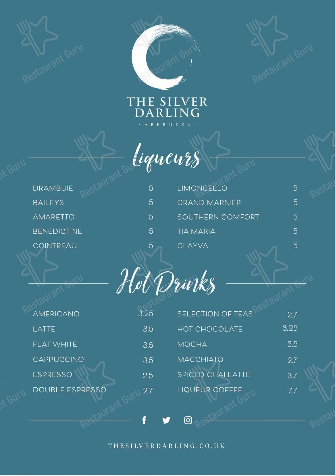Menu at The Silver Darling restaurant, Aberdeen