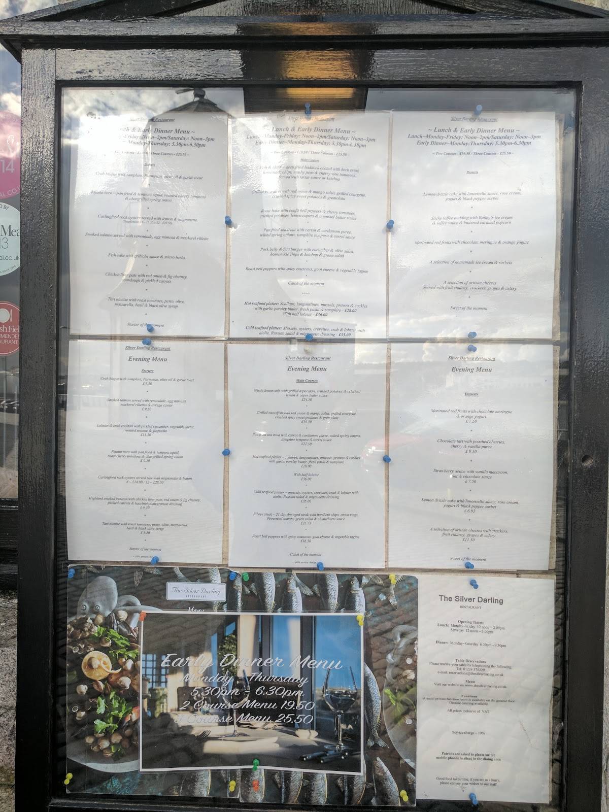 Menu at The Silver Darling restaurant, Aberdeen