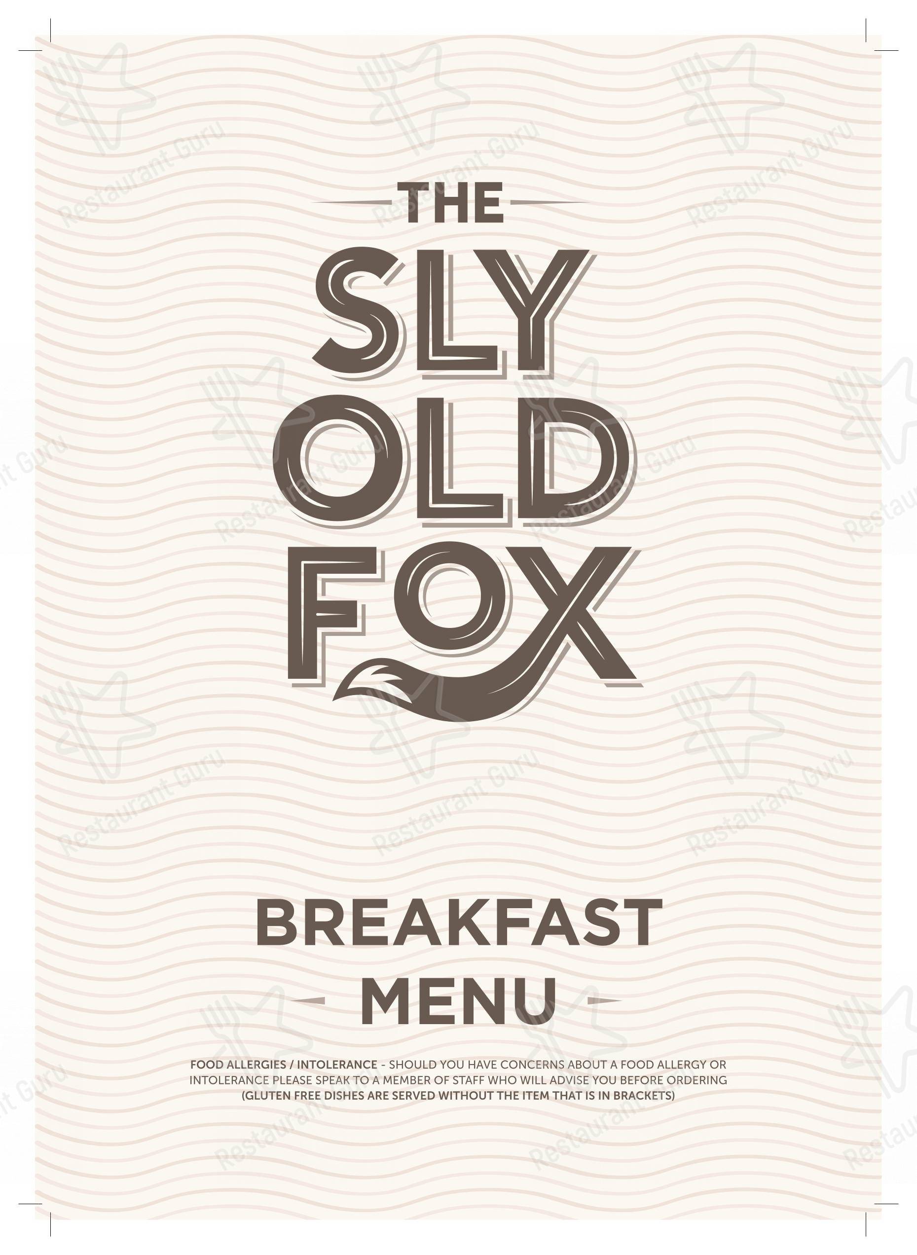 Menu at The Sly Old Fox pub & bar, Birmingham