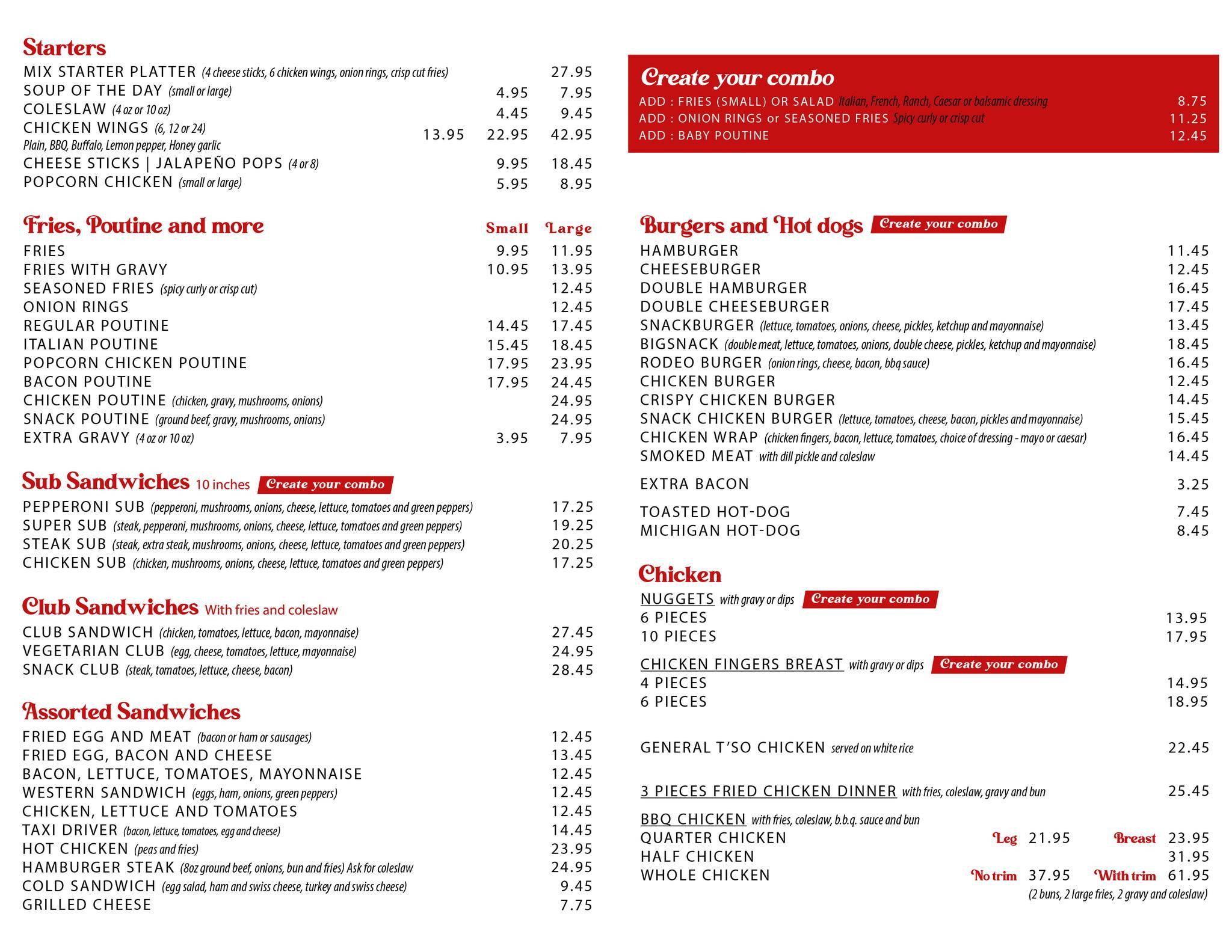 Menu at The Snack Iqaluit NU restaurant, Iqaluit, 163 Nipisa Street