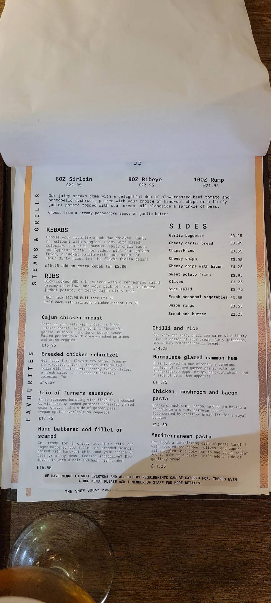 Menu at The Snow Goose pub & bar, Farnborough