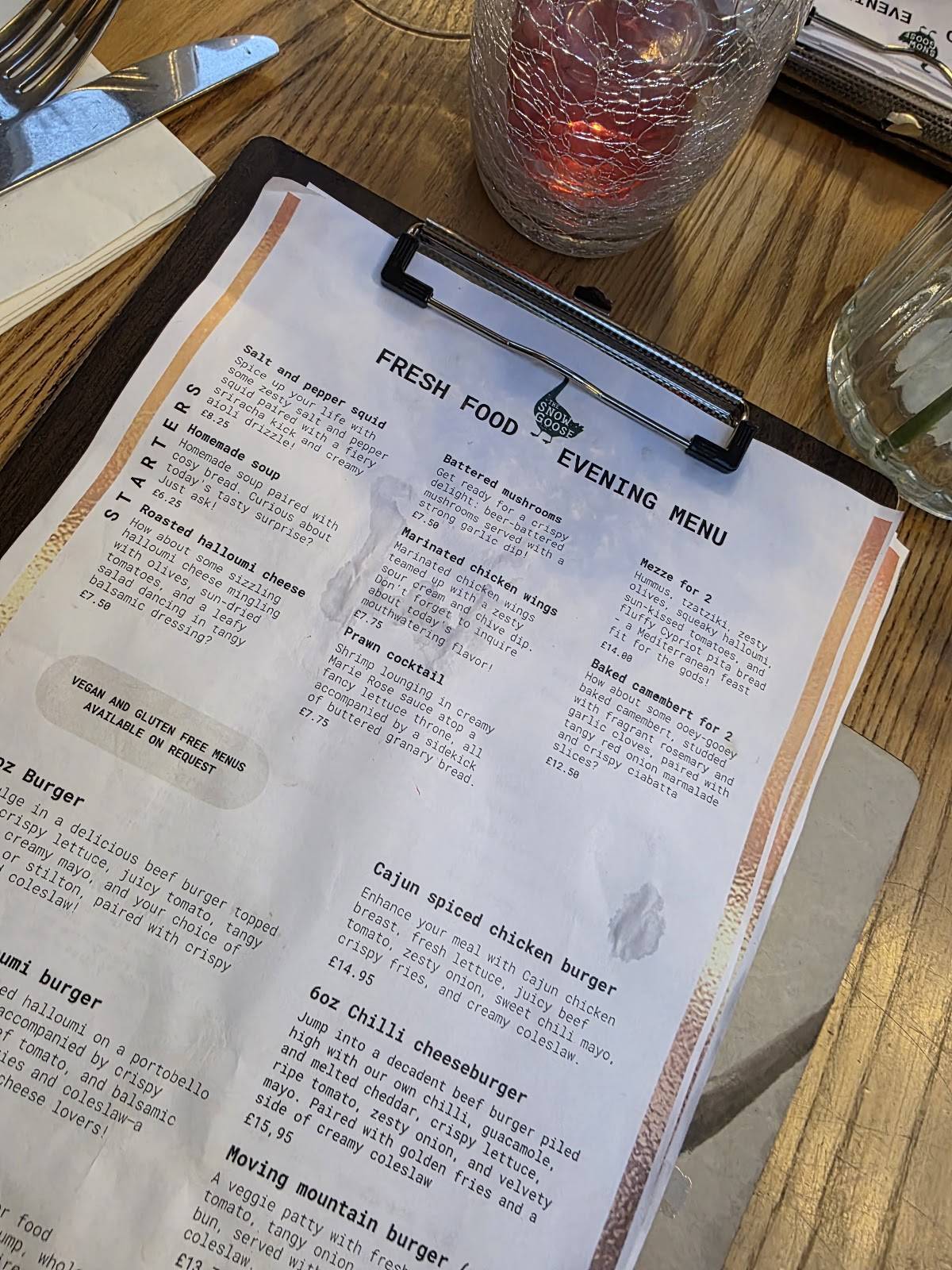 Menu at The Snow Goose pub & bar, Farnborough