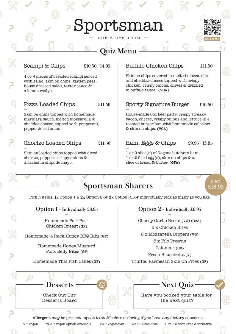Menu at The Sportsman pub & bar, Wisbech, Main Rd