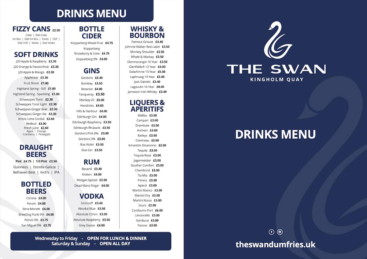 Menu at The Swan - Kingholm Quay pub & bar, Dumfries