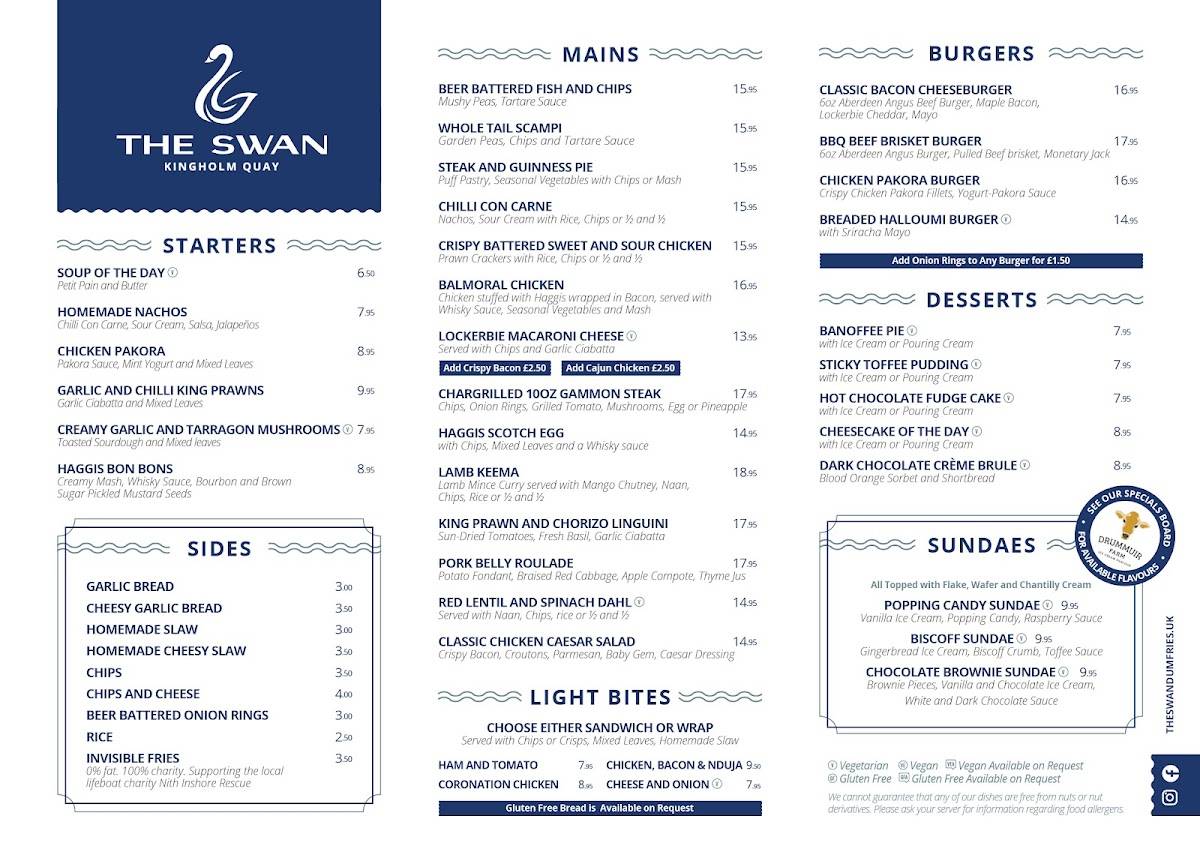 Menu at The Swan - Kingholm Quay pub & bar, Dumfries