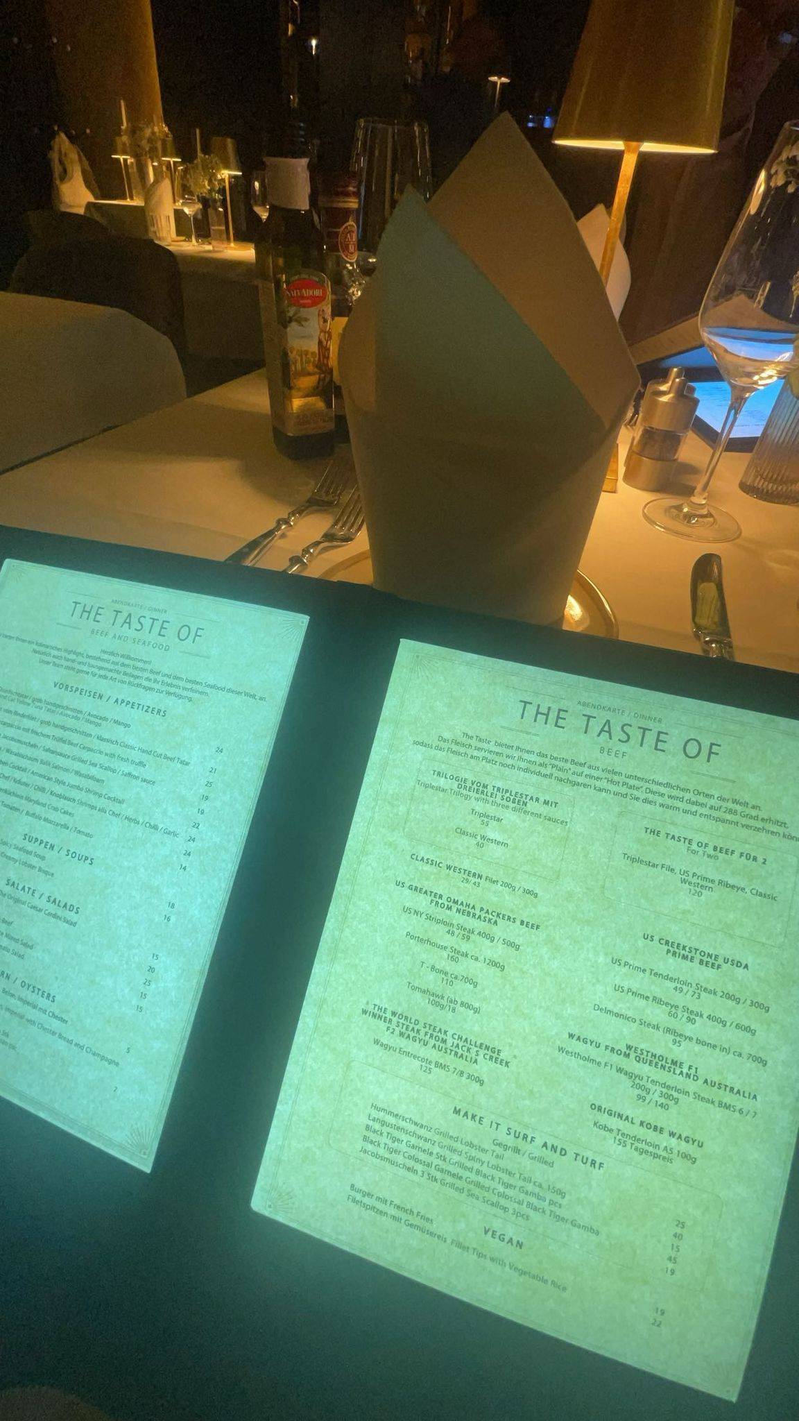 Menu au The Taste of Beef and Seafood, Berlin