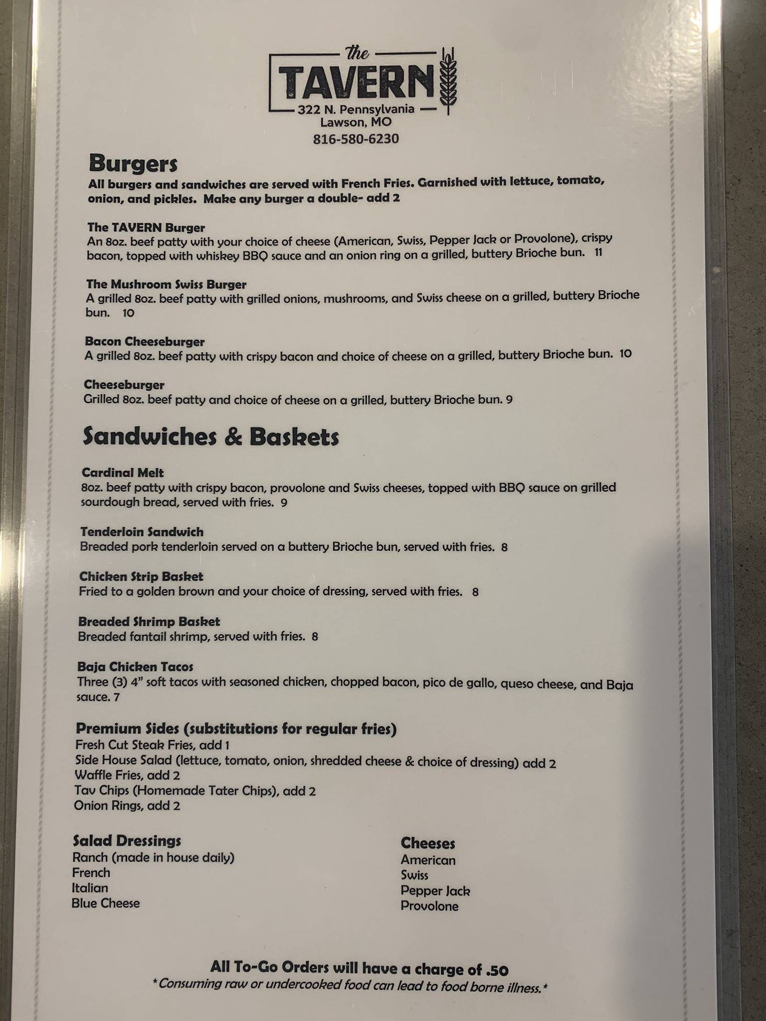 Menu at The Tavern pub & bar, Lawson