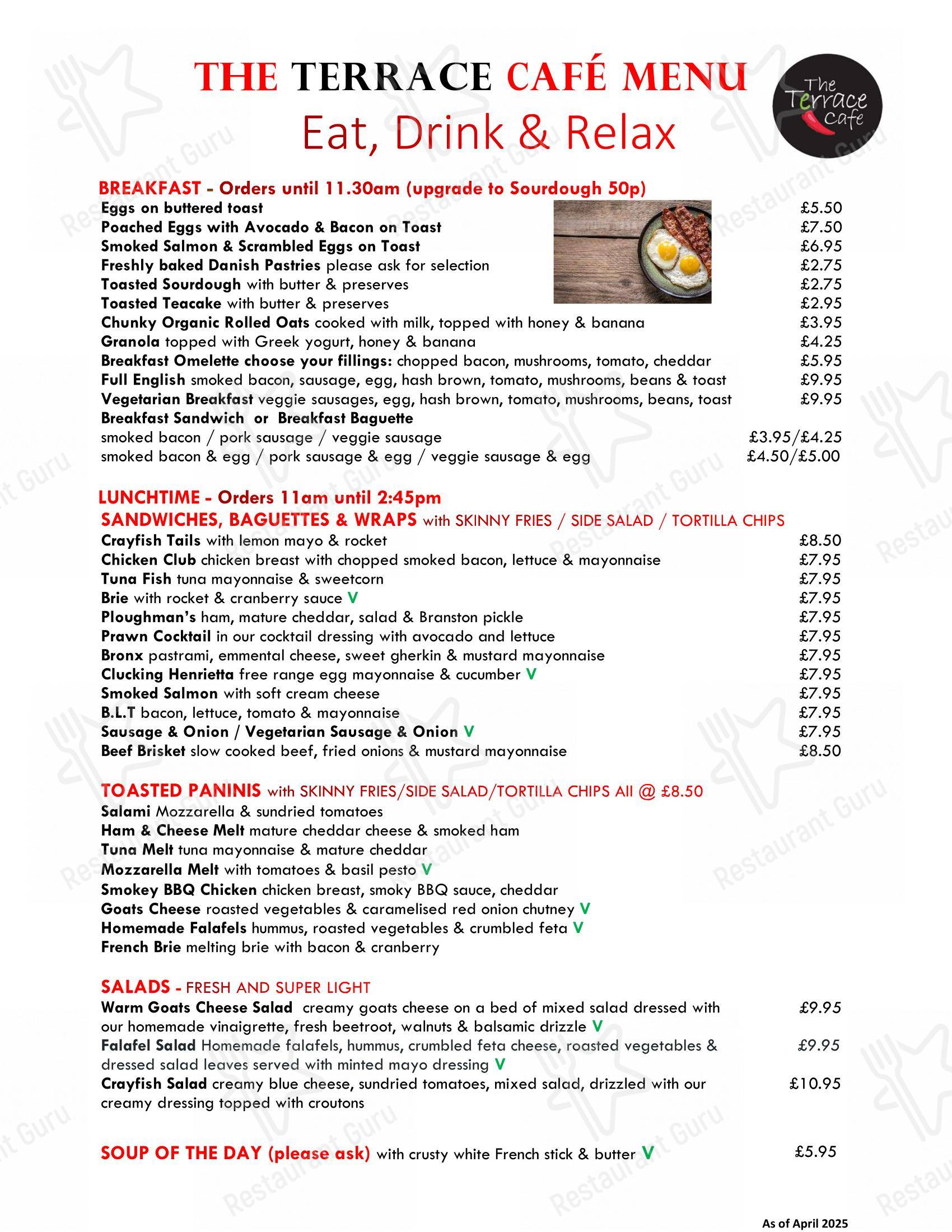 Menu at The Terrace Cafe, Norwich